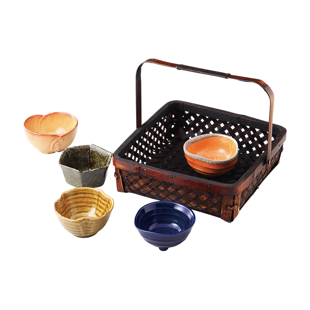 4085-3-43 美味亭小鉢揃 手付カゴ入 ｜みやび街道｜MIYABI KAIDOU